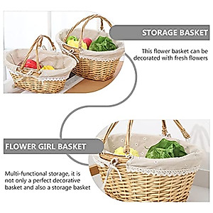 NUOBESTY Oval Willow Basket Wicker Woven Basket, Multipurpose Natural Willow Basket with Handle Premium Linen Cotton Cloth Lining for Storage and Decoration
