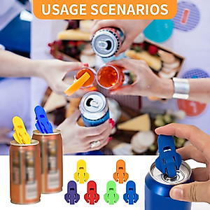 Manual Easy Can Opener, 6 Pcs Color Soda Beer Can Opener Beverage Can Protector, Premium Plastic Shields Tab Openers for Pop, Cover Beer or Soda Cans at Picnic, BBQ, Protect Cold Drinks From Bees