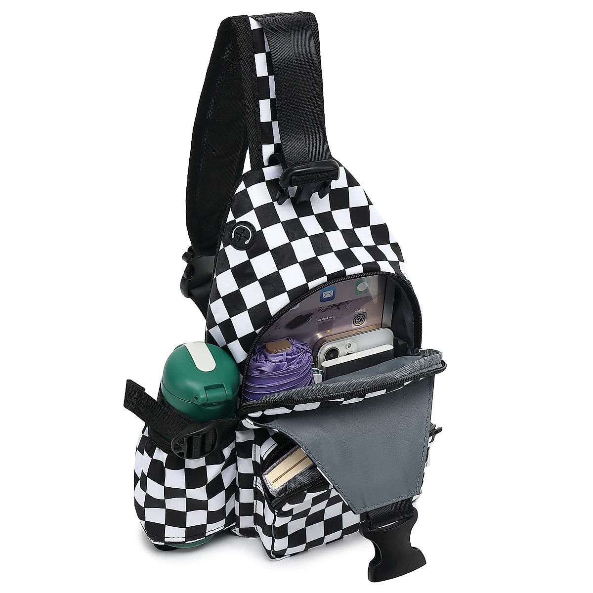 Xunteny Checkered Sling Bag Backpack for Women, Small Chest Bag Crossbody Shoulder Bags for School Traveling Hiking Cycling