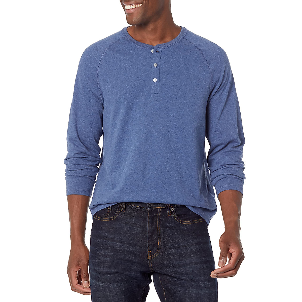 Amazon Essentials Long Sleeve Shirt for Men, Regular-Fit Henley, Available in Big & Tall, Blue Heather, X-Large