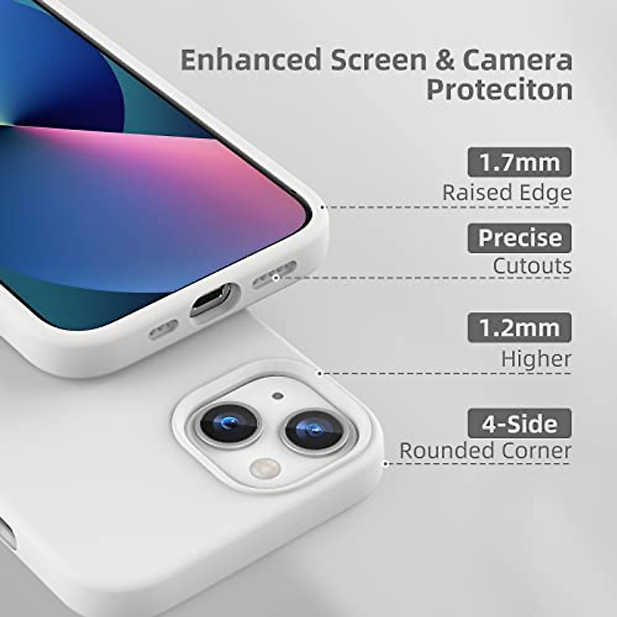 K TOMOTO Compatible with iPhone 13 Case, [Drop Protection] [Anti-Scratch] Shockproof Liquid Silicone Anti-Fingerprint Cover with Microfiber Lining Phone Case for iPhone 13 6.1" (2021), White