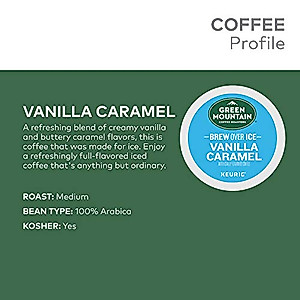 Green Mountain Coffee Roasters Brew Over Ice Vanilla Caramel, Single Serve Keurig K-Cup Pods, Flavored Iced Coffee, 12 Count