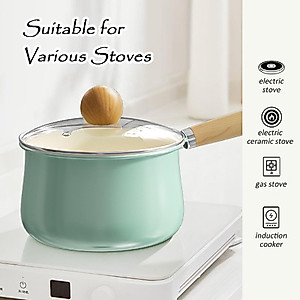 Nonstick Saucepan with Lid, 1.5 Quart Ceramic Sauce Pan with Heatproof Handle, Multipurpose Cookware for Kitchen Restaurant Cooking, Compatible with All Stovetops (1.5QT)