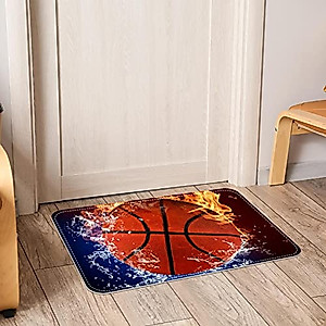 Basketball Ball in Fire Flames and Splashing, Indoor Door Mat Durable Front Door Mats Entryway Rug Non-Slip Absorbent Area Rugs Resist Dirt Rugs for Room Decor, 24"x16"
