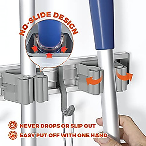 Nipoko Broom Holder Wall Mount, 2Pack Mop Broom Organizer Garden Tool Organizer- Kitchen, Closet, Garage & Laundry Room Storage, Grey