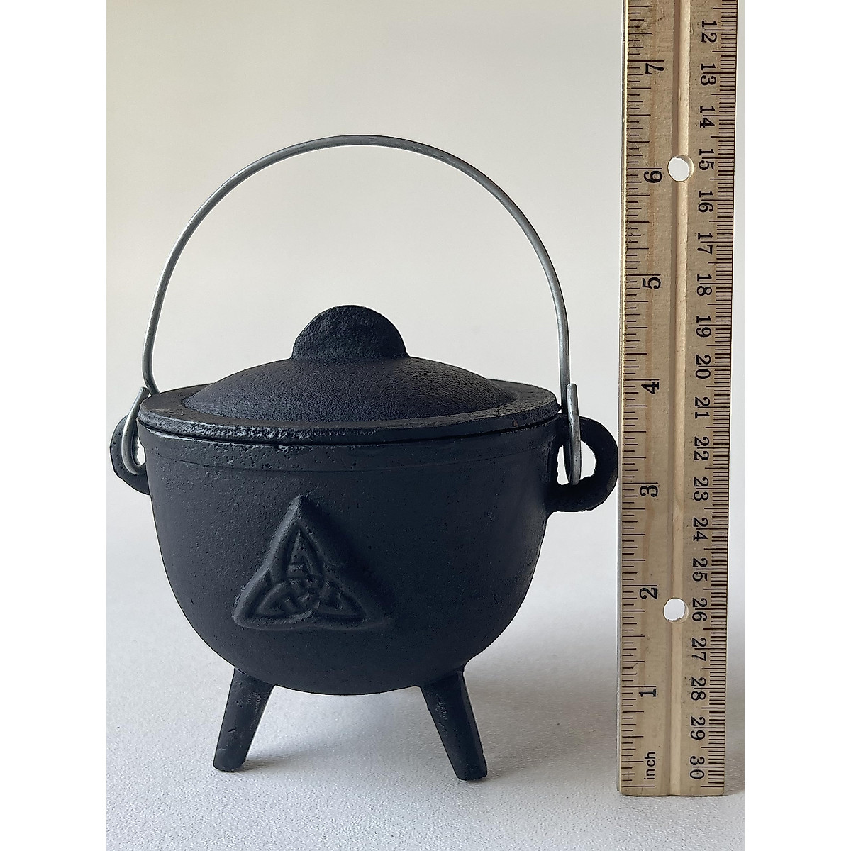 Triquetra Cast Iron Cauldron with Lid and Handle, Witches Cauldron, Great for Use with Charcoal Incense, Smudge Sage, 4.25"-4.5"