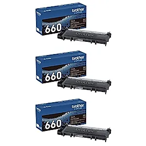 Brother TN660 (TN-660) High Yield Black Toner Cartridge, 3-Pack