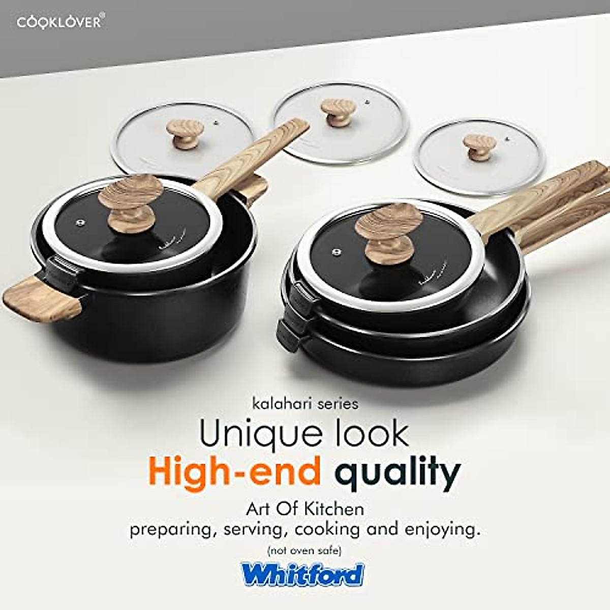 Nonstick Cookware Set Non Toxic 100% PFOA Free Compatible Induction Pots and Pans Sets with Glass Lids (Pack-Kc-10, Black)