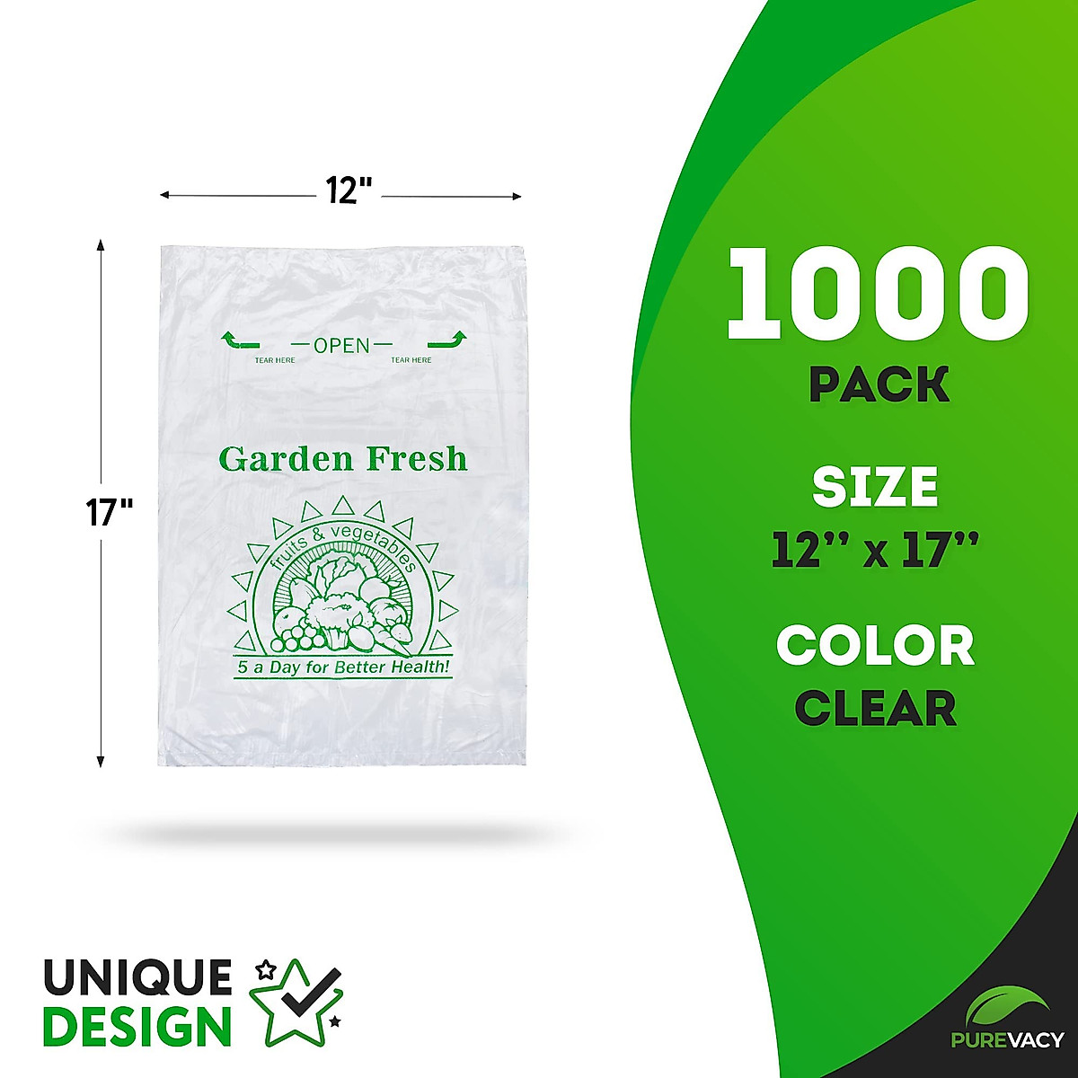 PUREVACY Plastic Produce Bag on a Roll 12 x 17 Inches. Pack of 4000 Plastic Produce Bags Roll. 0.5 Mil Waterproof Roll of Plastic Bags for Food. Disposable Clear Grocery Bags Plastic Roll