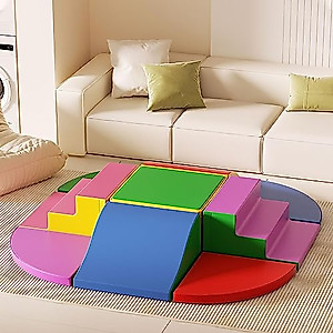 YMYMGGI Foam Climbing Blocks for Toddlers, 9 Pieces Soft Climbing Toys, Crawl and Climb Foam Playset with Stair and Slide, Indoor Climber Activity Playground for Kids(Colorful)