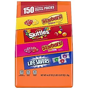 SKITTLES, STARBURST Original, STARBURST Fave Reds, & LIFE SAVERS Gummies Halloween Candy Mix, 44.07 oz. 150-Piece Bag