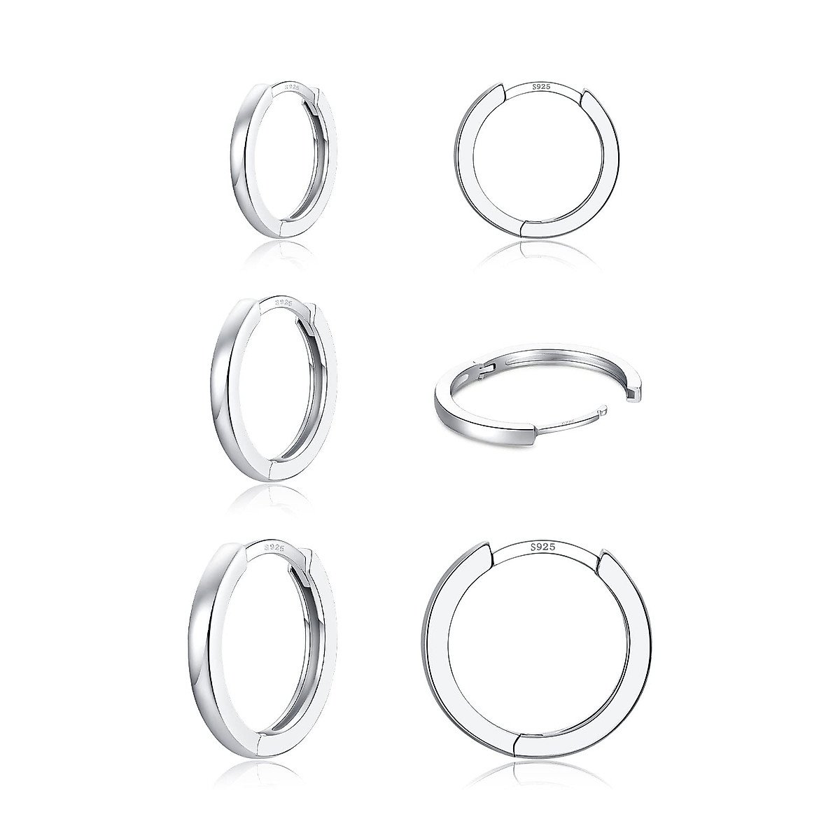 3 Pairs 925 Sterling Silver Hoop Earrings 14K White Gold Plated Small Silver Hoop Earrings for Women Huggie Cartilage Hoop Earrings for Women Men (8 10 12MM)