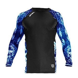Sanabul Funk Strike Compression Long Sleeve Rash Guard | Stylish Training Shirt for MMA BJJ | Swim Surf Rash Guard for Men (Blue Swirl, Medium)