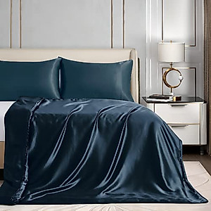 Homiest 90"x90" Duvet Cover for Weighted Blanket, Deep Sea Blue Satin Weighted Blanket Cover with 8 Ties, Silky & Removable Zippered Duvet Cover Heavy Blanket Duvet Cover for Adults