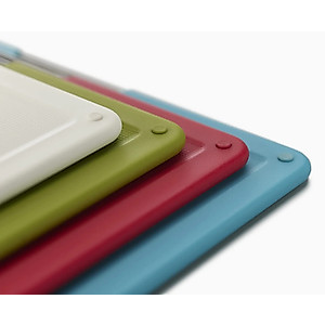 Joseph Joseph Index Plastic Cutting Board Set with Stainless Steel Storage Case Color-Coded Dishwasher-Safe Non-Slip, Large, Steel Multicolored