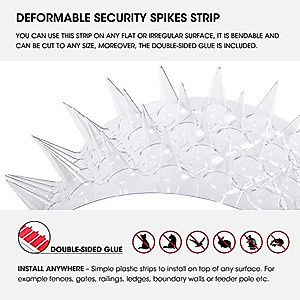 Buzzlett 27.8ft (Pack of 20) Transparent Plastic Bird Defender Spikes for Indoor Outdoor use Keep Pigeon, Squirrel Off Strips