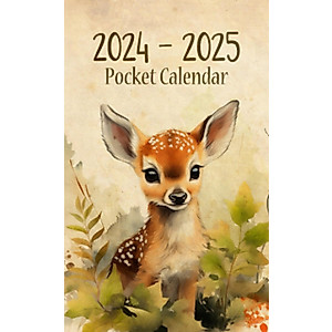 Pocket Calendar 2024-2025 For Purse: 2 Year Small Size 4 x 6.5 inches - Vintage Baby Deer Cover Design