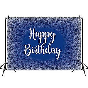 Royal Blue Happy Birthday Backdrop Adults Mans Boys Bday Party Banner Silver Glitter Spots Photography Background Table Wall Decorations Photo Shoot Booth Studio Props