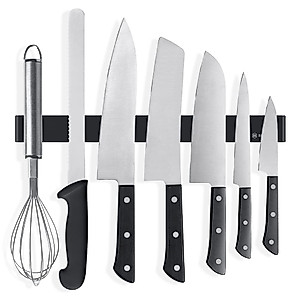 Rich&Ray 16 Inch Magnetic Knife Holder, Kitchen Knife Magnetic Holder for Wall No Drilling, Kitchen Accessories Organizer Bar or Used in Organizing Tools (Stainless Steel-16 inch, Black)