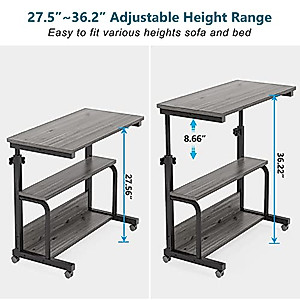 LITTLE TREE Height Adjustable Small Desk Portable Sofa Couch Bed Side Table, Grey