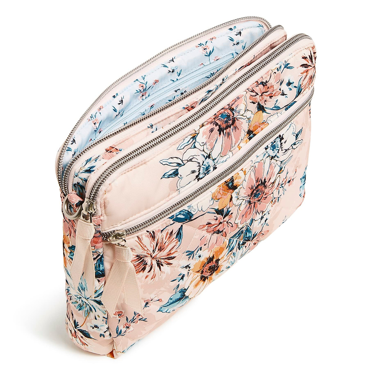 Vera Bradley Women's Performance Twill Triple Compartment Crossbody Purse, Peach Blossom Bouquet, One Size