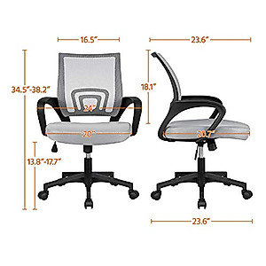 Yaheetech Office Desk Chair with Lumbar Support Armrest Executive Rolling Swivel Adjustable Mid Back Task Ergonomic Mesh Computer Chairfor Women Adults, Grey