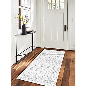 Seavish Moroccan Trellis Runner Rug 2x4 White Kitchen Runner Rugs Non Skid Washable Soft Bathroom Rug Runner Thin Foldable Accent Throw Rug for Laundry Room Bedroom Entryway Dorm