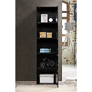HODEDAH 5 Door Bookcase Cabinet, 5-Shelf, Black