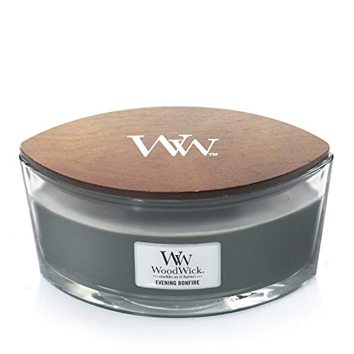 WoodWick Ellipse Scented Candle, Evening Bonfire, 16oz | Up to 50 Hours Burn Time, Gray & Evening Bonfire Medium Hourglass Candle, 9.7 oz.