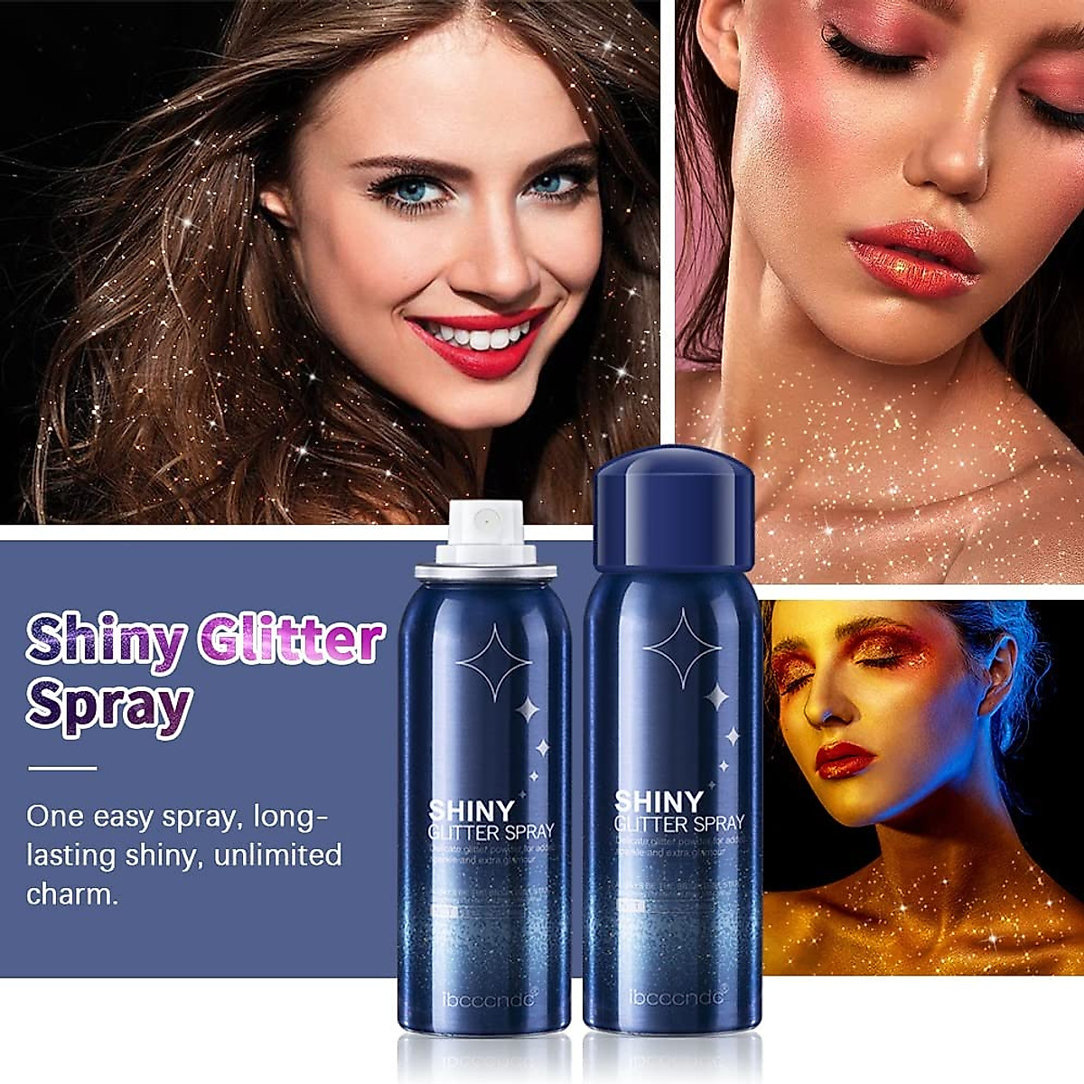 Body Glitter Spray,Glitter Spray for Hair and Body,Glitter Hair Spray for Clothes,Long-Lasting Body Shimmer Spray Suitable for Stage,Festival Rave and Makeup Prom-60ML