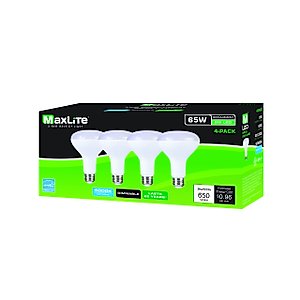 MaxLite LED BR Reflector LAMP 8W BR30 DIM 5000K 4PK, White (8BR30D50/4P/WS)