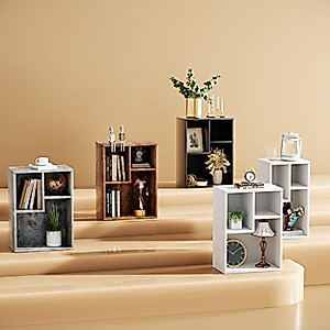 VECELO 3-Cube Open Bookcase, Small Bookshelf with Height Difference Shelves for Most Books, Horizontal Available, 2-Tier Storage Organizer for Home Office, Living Room, Black