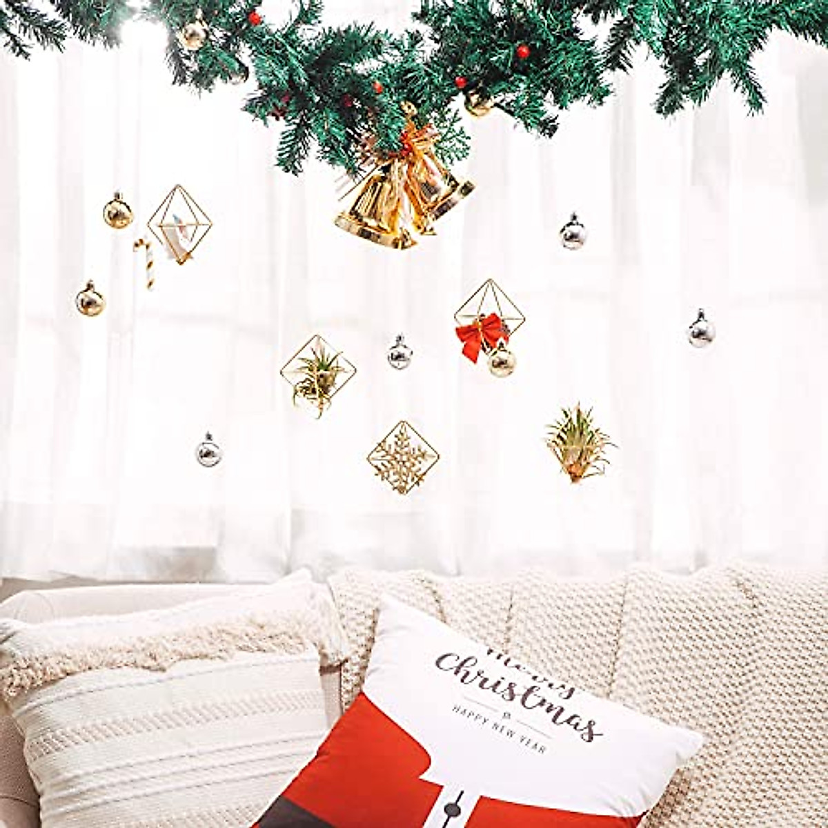 Mkono 5 Packs Air Plant Holder, Same Shape Metal Tabletop Himmeli Decor Geometric Planter Tillandsia Air Fern Display Stand with Each Side 2.6'' Long for Christma Decor Gifts for Plant Lovers, Gold