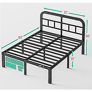 ZIYOO California King Bed Frame with Headboard 14 inch High Heavy Duty Steel Slat with 3000lbs Support, Easy Assembly, Noise Free-Black
