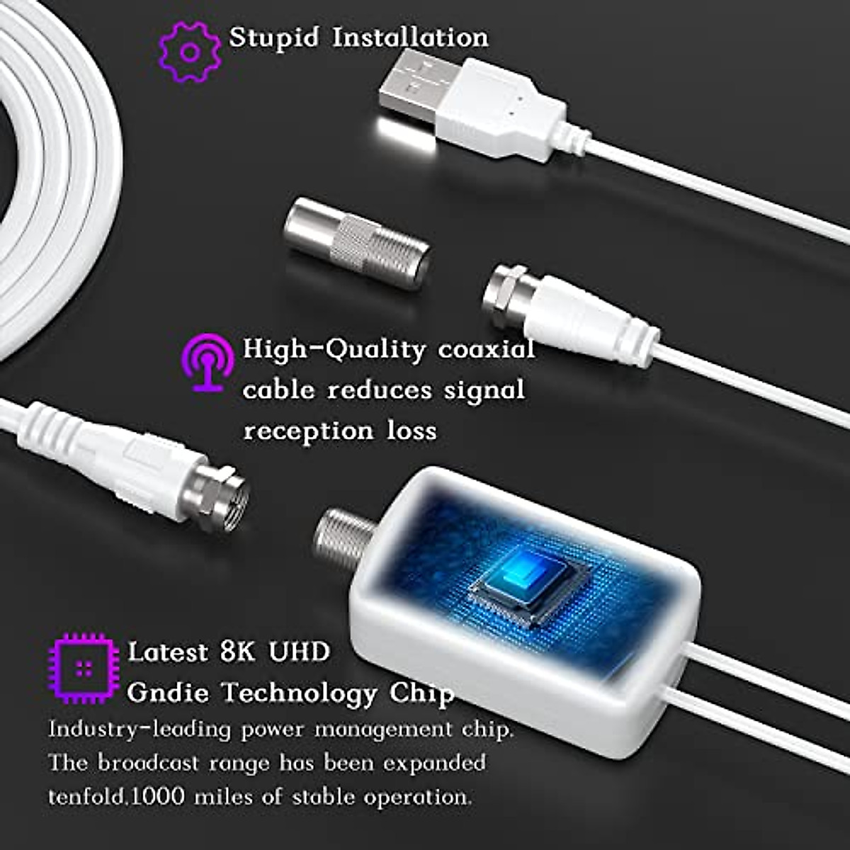 AusQo TV Antenna – 2023 New Epoch 8K Digital TV Antenna 1000Mile Range Indoor/Outdoor – Supports 8K 4K 1080P Fire TV Stick and All Old TVs – Amplifier Signal Booster – 16FT Coaxial HDTV Cable