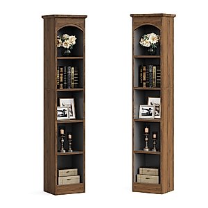 Tribesigns 70.9-Inch Tall Narrow Bookcase, 5-Tier Cube Bookshelf with Storage, Modern Slim Corner Display Shelves for Home Office, Living Room, Walnut Brown