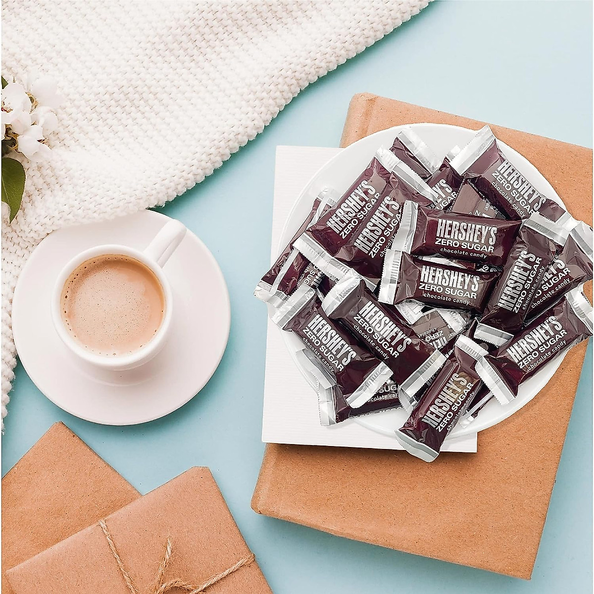 Hershey-bars Miniature MILK Zero Sugar Chocolate Candy, Aprox 37 Bars, Individually Wrapped Miniatures Bars in tundras bag