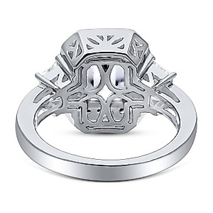 BERRICLE Sterling Silver Halo Wedding Engagement Rings Emerald Cut Cubic Zirconia CZ Statement Ring for Women, Rhodium Plated Size 7