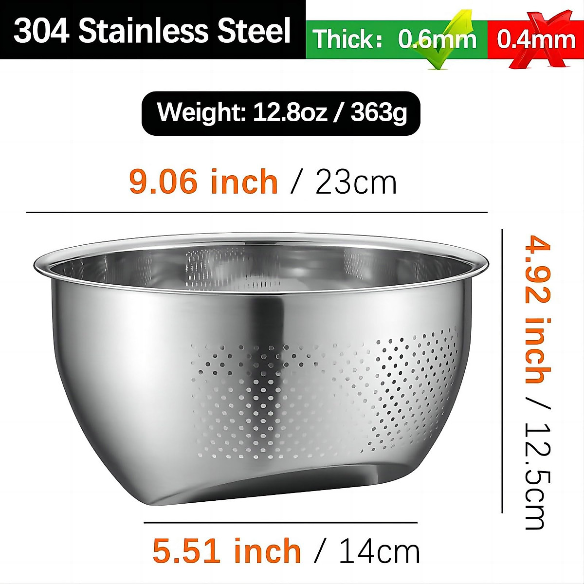 GREATLINK Stainless Steel Colander Rice Washing Bowl - 4 in 1 Washing Bowl Kitchen Colander Strainer Fine Mesh Strainer for Washing Vegetables, Fruit, Beans & Pasta, Microporous Colander Washing Bowl