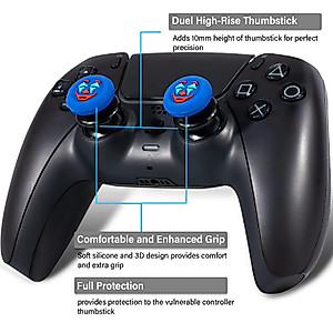 Playrealm FPS Thumbstick Extender & Texture Rubber Silicone Grip Cover 2 Sets for PS5 & PS4 Controller (Joker Blue)