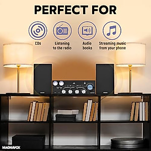 Magnavox MM451 3-Piece Tray Loading CD Shelf System with Digital PLL FM Stereo Radio, Bluetooth Wireless Technology, and Remote Control in Black | LCD Display | AUX Port Compatible |