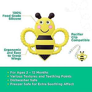 sweetbee Buzzy Bee Teether Toy, Multi-Textured, Soft & Soothing, Easy to Hold (BPA Free, Freezer & Dishwasher Safe)