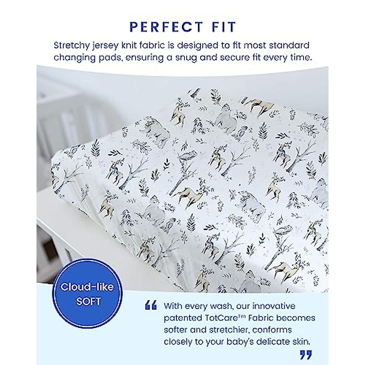 Extra Stretchy Changing Pad Cover, TotBasic Ultra Soft Premium Jersey Knit Changing Pad Sheets, Unisex for Boys and Girls, Safety Strap, Fits All Standard Changing Tables/Dresser Tops - 2 Pack