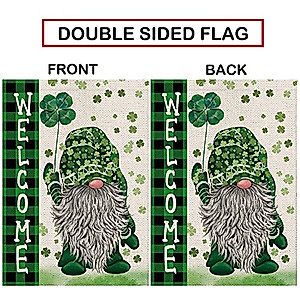 St Patricks Day Garden Flag Green Gnome Shamrocks Vertical Double Sided Burlap Flag Welcome St.Patrick's Day Holiday Yard Outdoor Decor 12.5 x 18 Inch