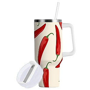 DIGTIA Stainless Steel Insulated Tumbler w/Handle & Straw, Red Peppers Double Wall Vacuum Travel Coffee Mug Cup w/Lid, Leak-Proof Sports Green Water Bottle,30oz