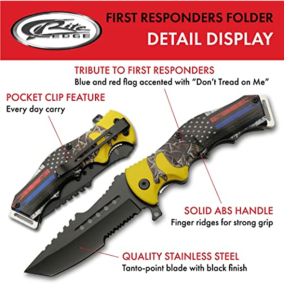 SZCO Supplies 8.5” First Responders Flag Assisted Open Liner Lock EDC Utility Folding Knife,Yellow,300566-MC