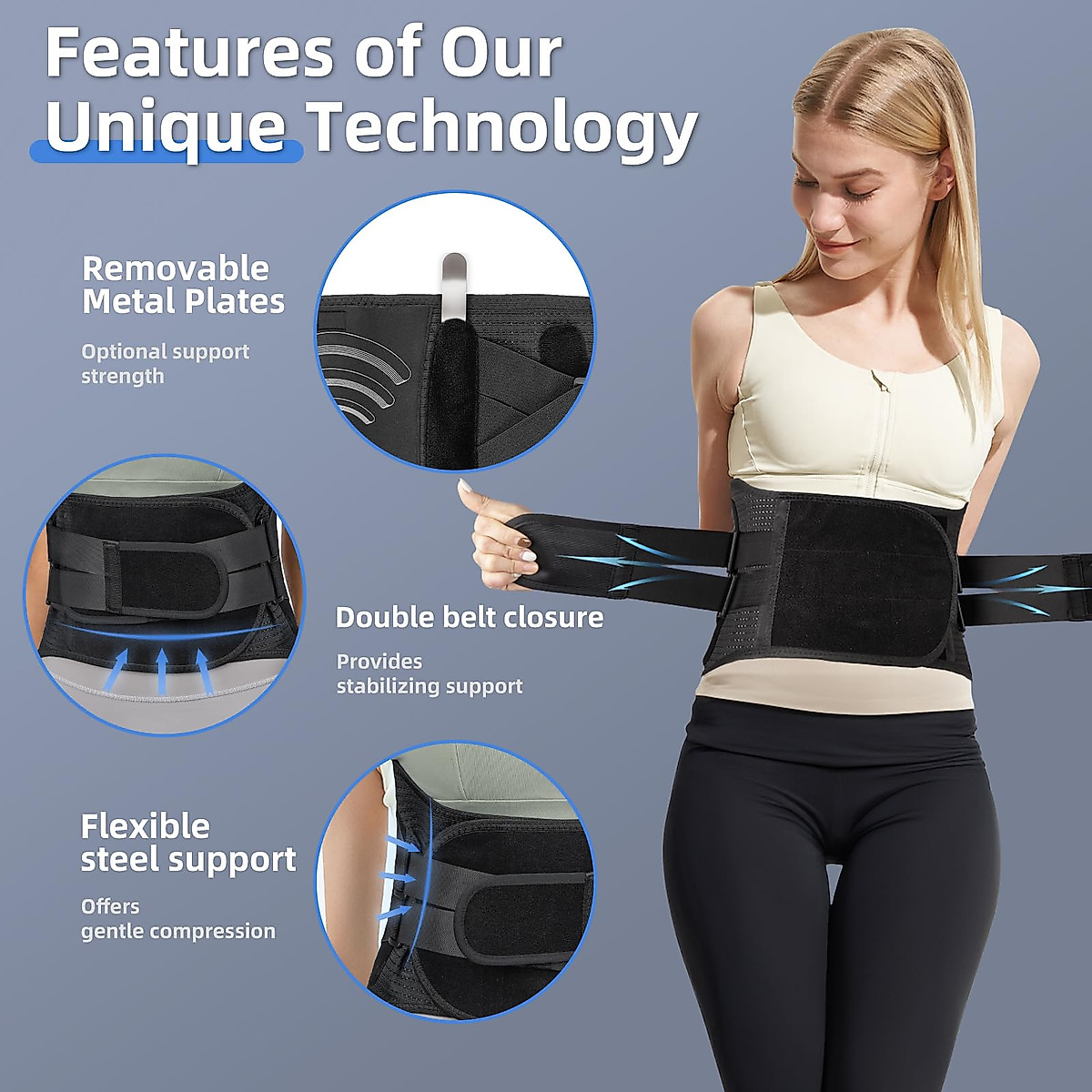 OCTORO Back Brace for Lower Back Pain Relief Women Men, Back Support Belt for Herniated Disc, Sciatica, Scoliosis, Lumbar Support Brace with Hot &Cold Pad Therapy Pocket(Waist: 28"-61")