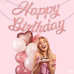 KatchOn, Glitter Rose Gold Happy Birthday Banner - Pre-Strung No DIY, 10 Feet | Happy Birthday Sign | Rose Gold Birthday Decorations | Rose Gold Birthday Banner for Women | Happy Birthday Decorations