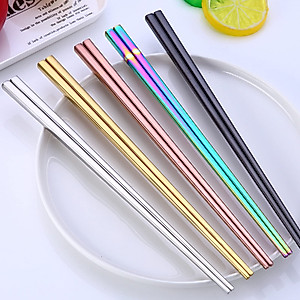 Dtdepth Stainless Steel Chopsticks - 5 Pairs Multicolor Reusable Dishwasher Safe Metal Chopstick - Lightweight Non-Slip 304 Stainless Steel Chop Sticks - Easy to Use and Clean (No Color Fading)