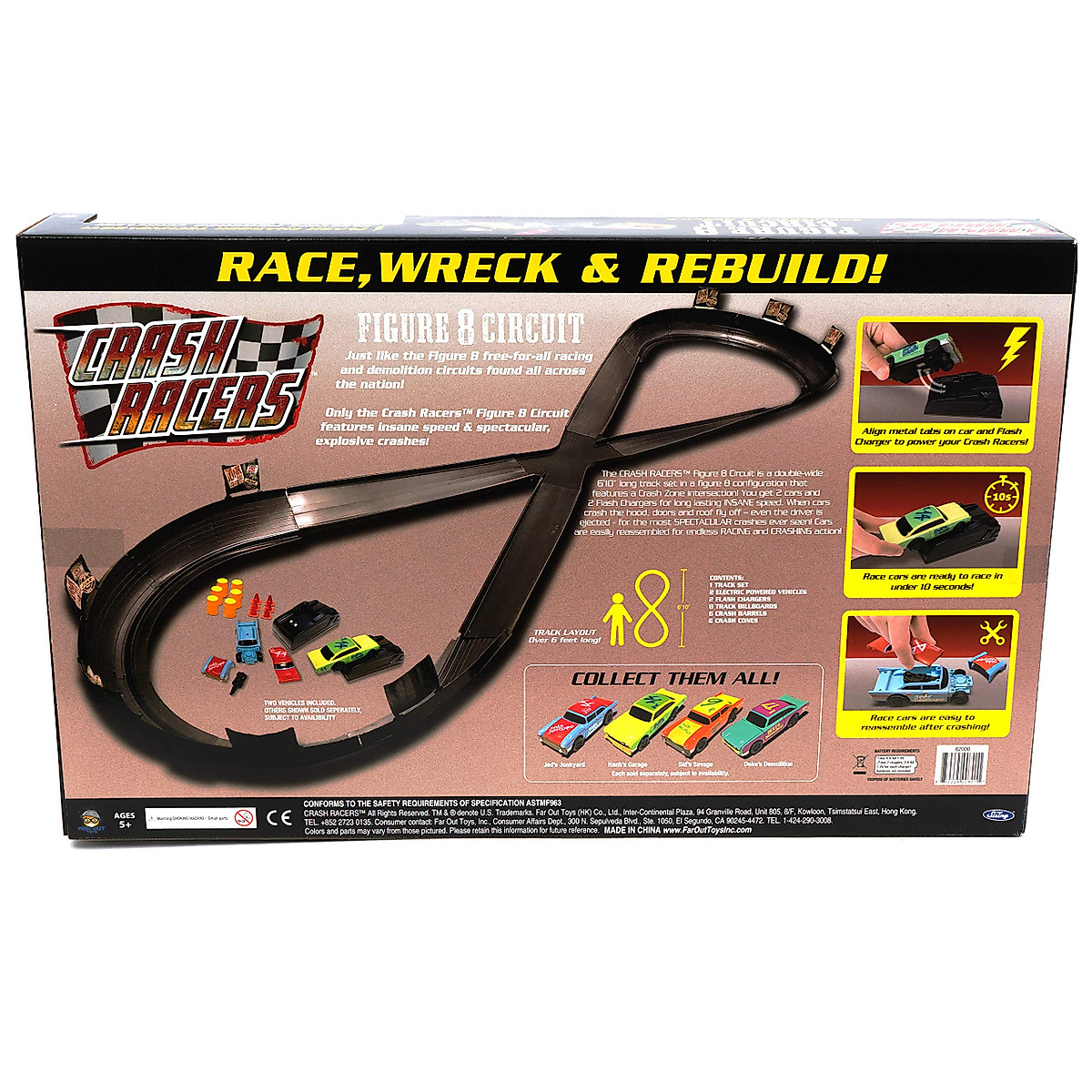 Far Out Toys Crash Racers Figure 8 Circuit Track Set | Huge Rack Track, Explosive Collisions! 40 Pieces Total | Race and Crash Like a Pro, for Ages 5 and Up